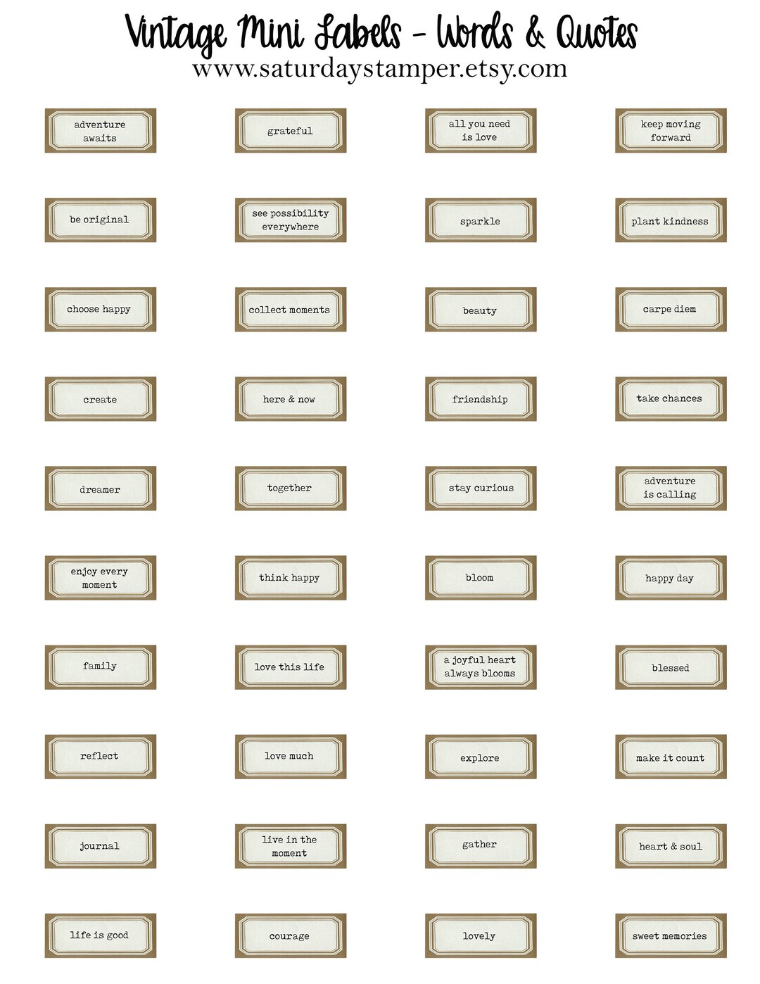 Mini Word Labels, Digital Download, Vintage Word Tags, Junk Journal ...