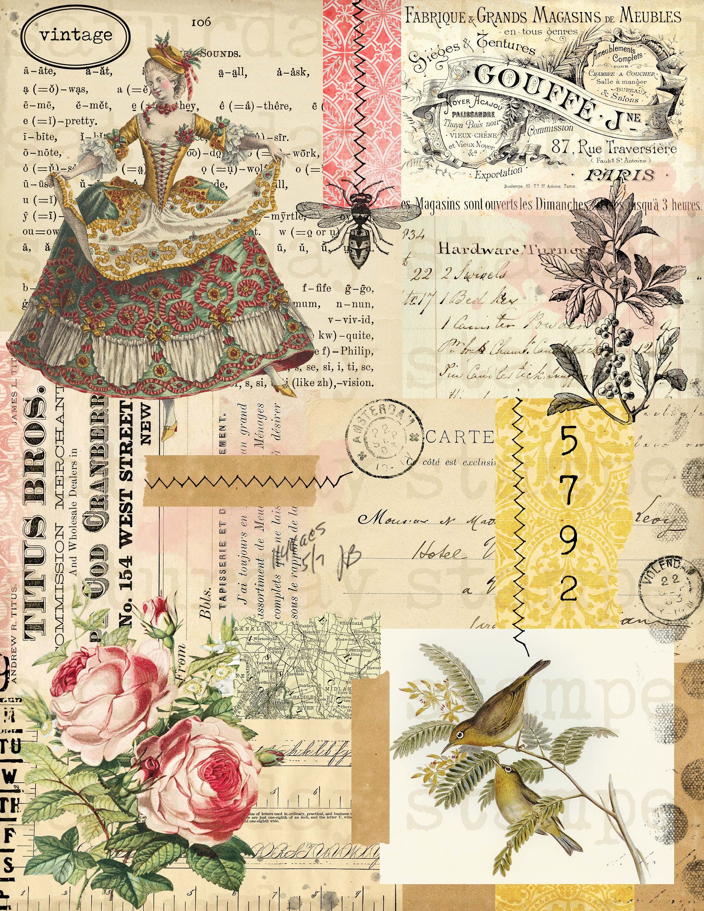 Vintage Collage Papers Set of 5 Paper Printable Digital - Etsy