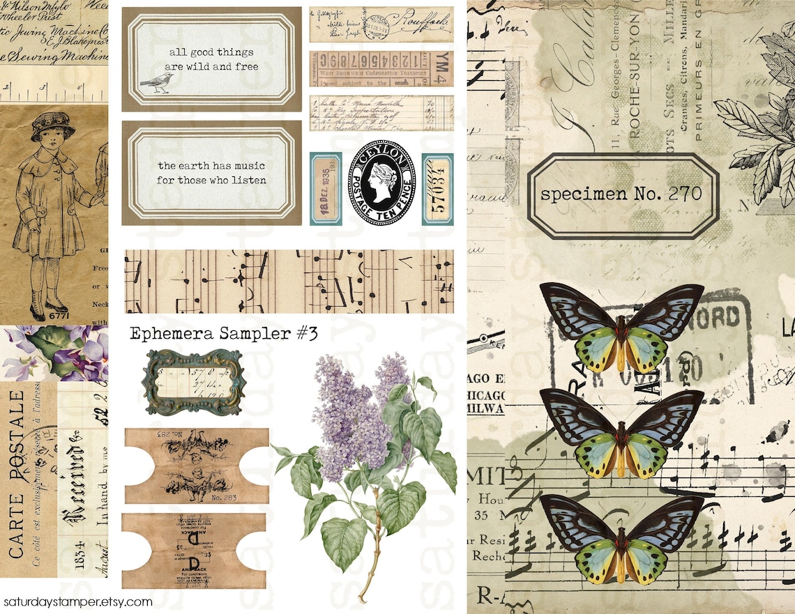 Ephemera Sampler Digital Printable Vintage Ephemera Labels - Etsy