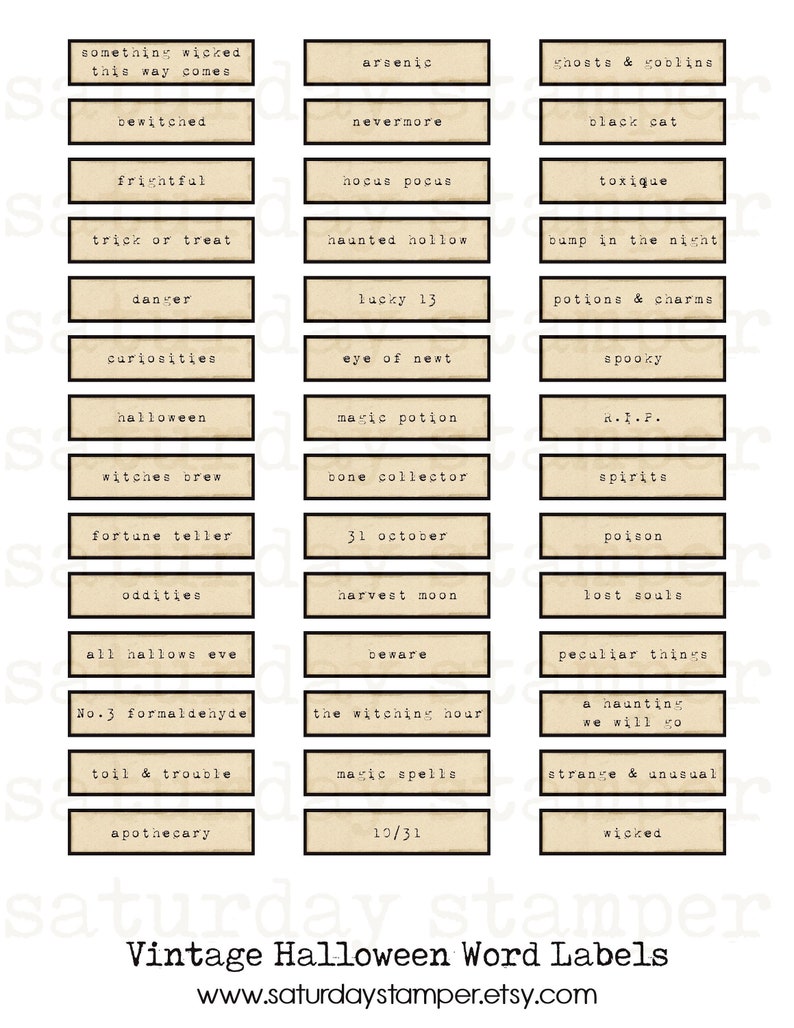 Halloween Mini Labels Digital Download Vintage Word Tags - Etsy