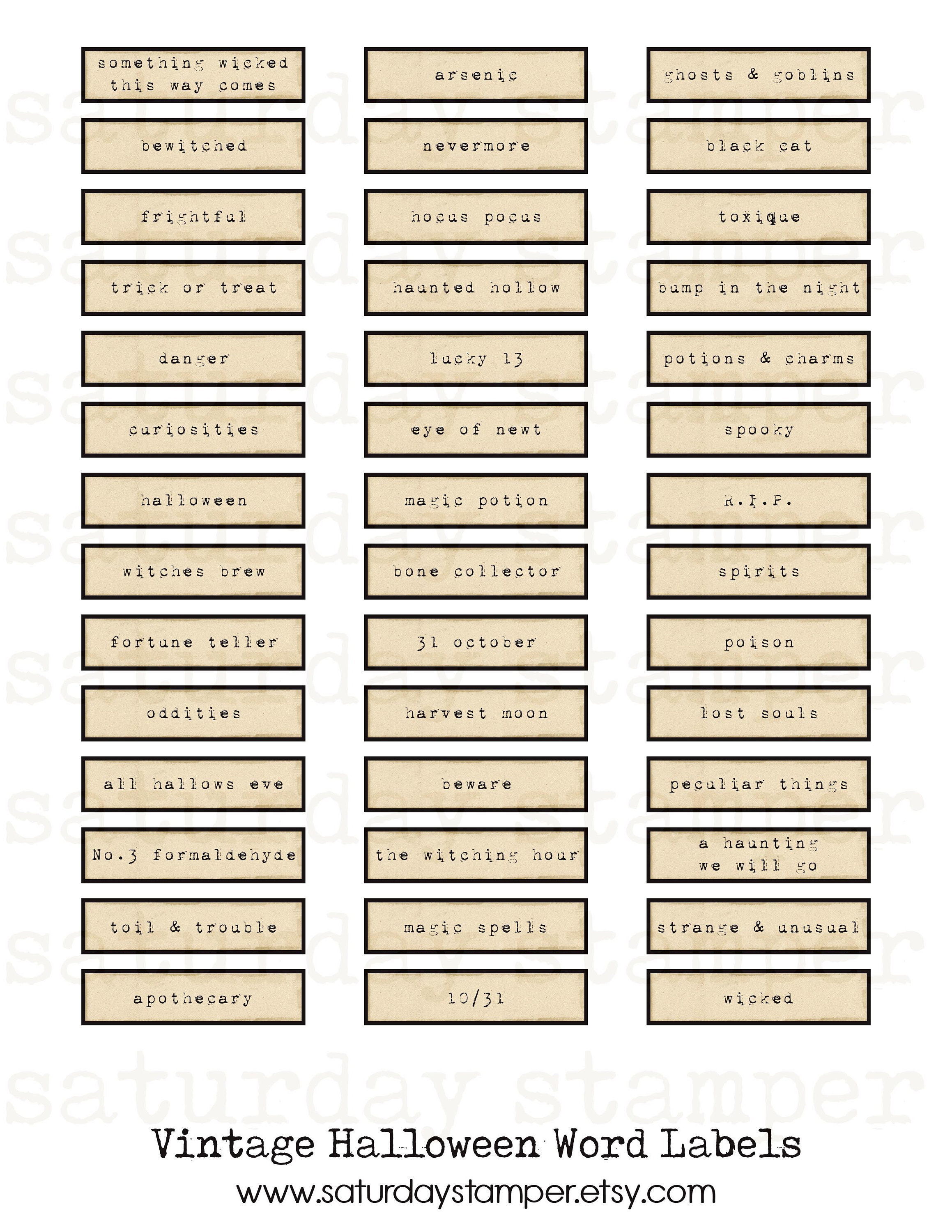 Halloween Mini Labels Digital Download Vintage Word Tags - Etsy