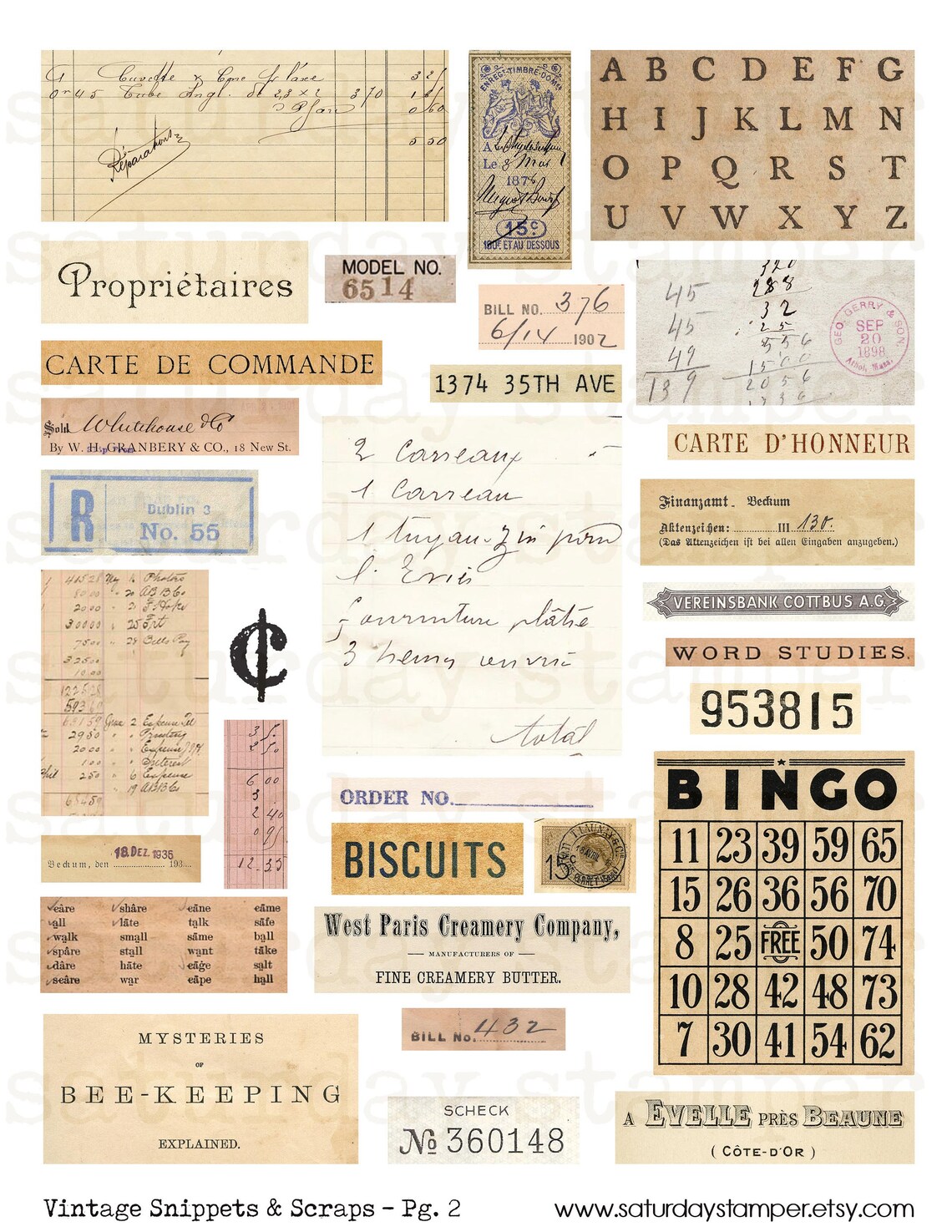 Vintage Ephemera Pages, Digital Download, Snippets & Scraps, Junk ...