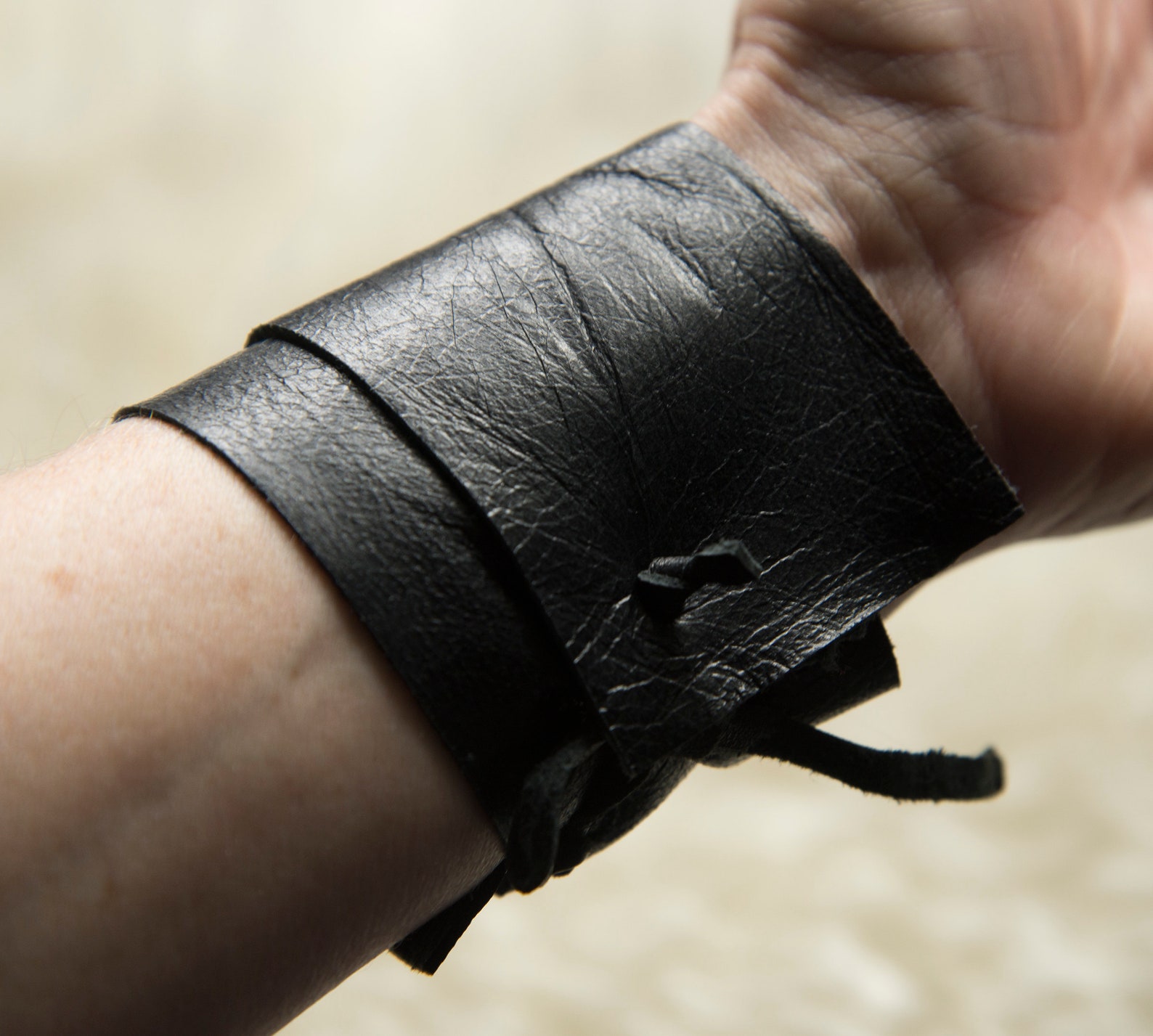 Black Leather Double Wrap Cuff, Sm/med, Cool - Etsy