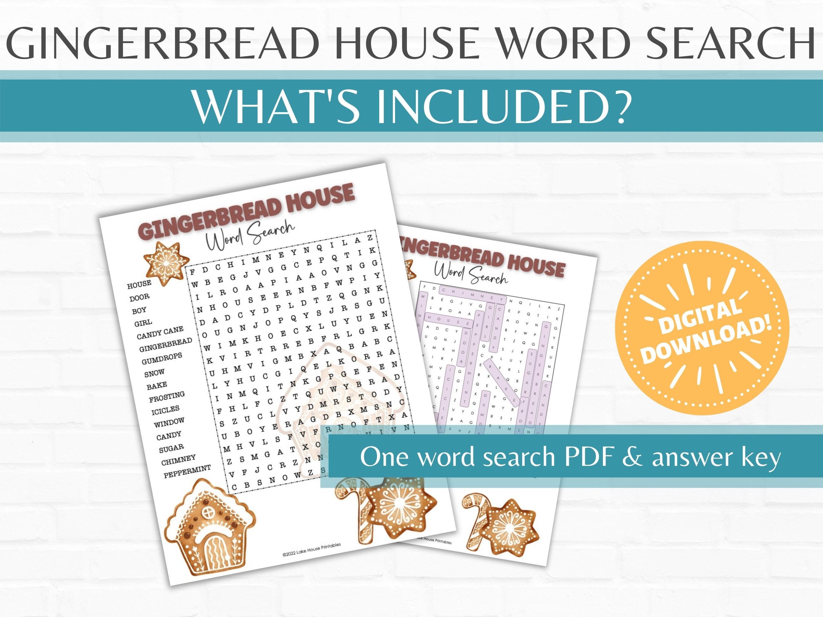 Gingerbread House Word Search Printable, Family Word Game, Holiday ...