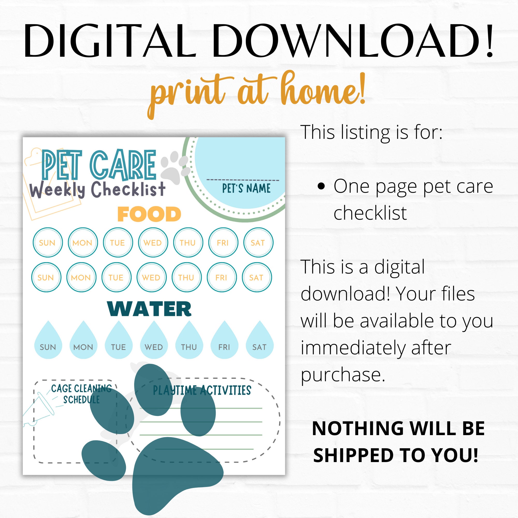 Animal Care Sheets, Printable Weekly Pet Care Tracker, Pet Sitter Notes ...