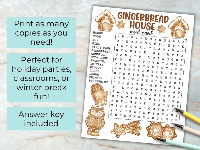 Gingerbread House Word Search Printable, Christmas Word Find for Kids ...