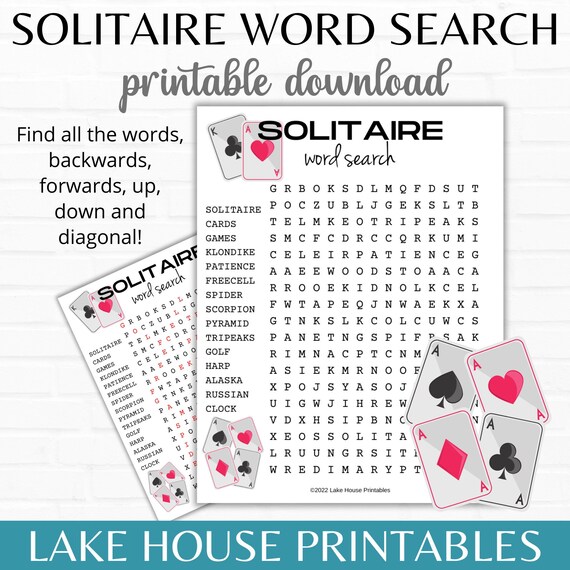 Solitaire Word Search Printable Word Find | Etsy