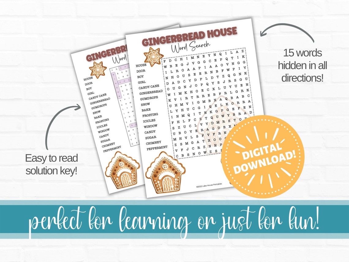 Gingerbread House Word Search Printable, Family Word Game, Holiday ...