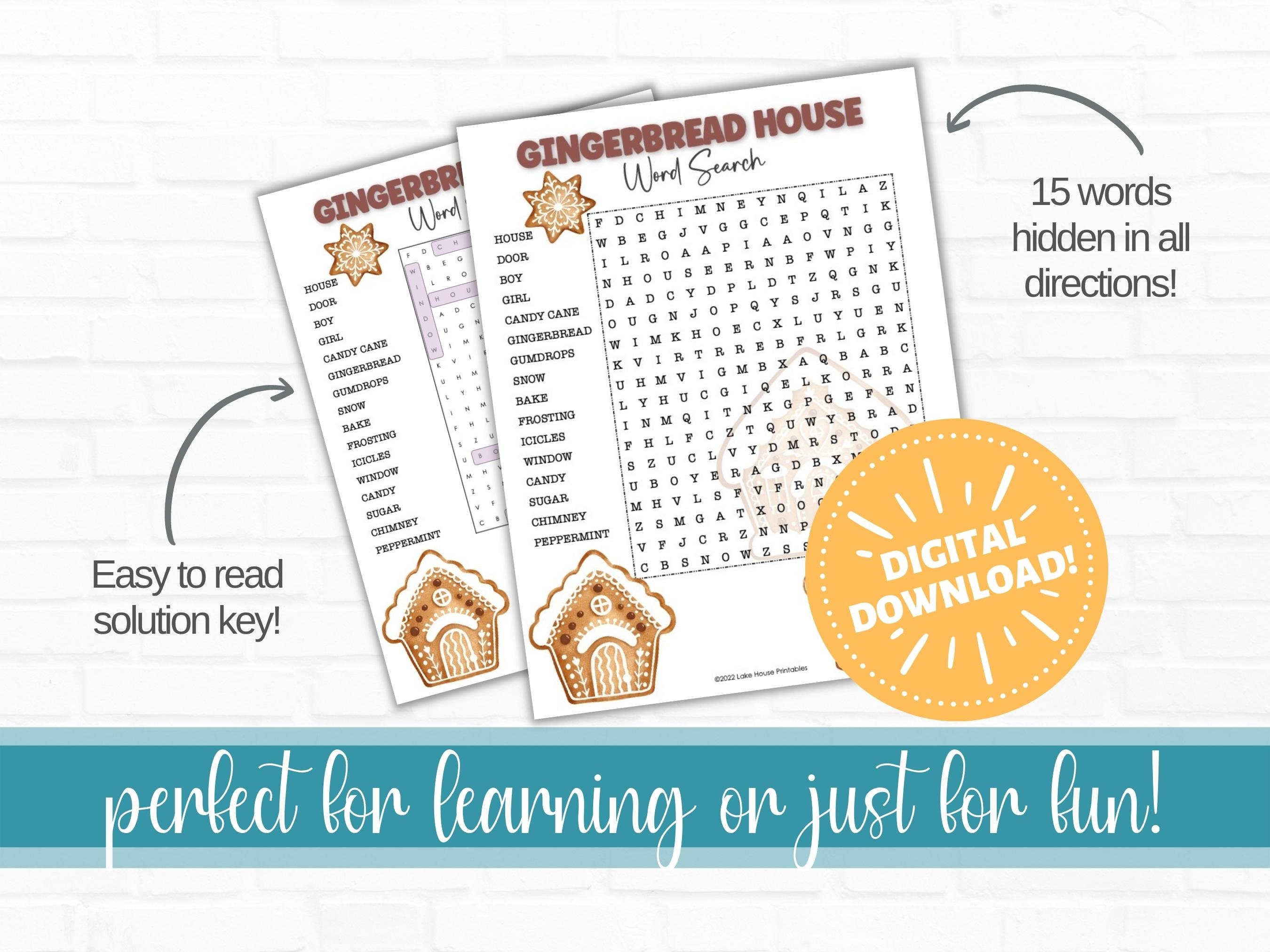 Gingerbread House Word Search Printable, Family Word Game, Holiday ...