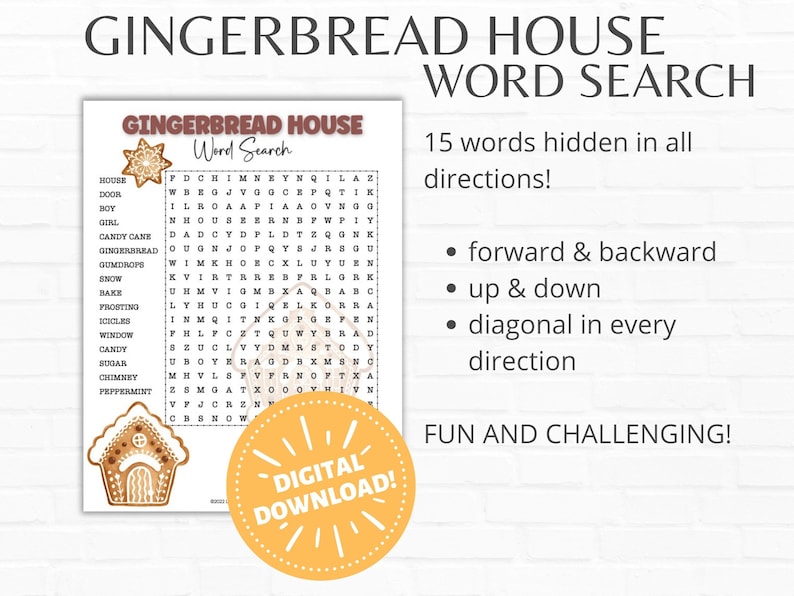Gingerbread House Word Search Printable, Family Word Game, Holiday ...