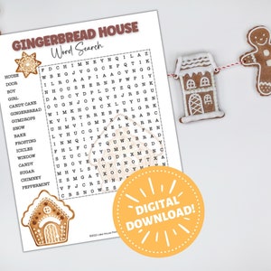 Gingerbread House Word Search Printable, Family Word Game, Holiday ...