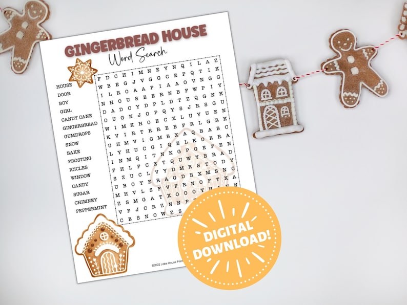Gingerbread House Word Search Printable, Family Word Game, Holiday ...