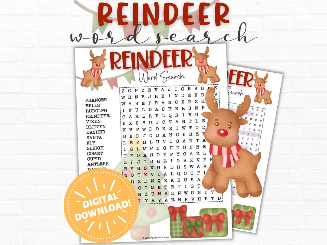 Reindeer Word Search, Printable Christmas Party Game, Winter Word Find ...