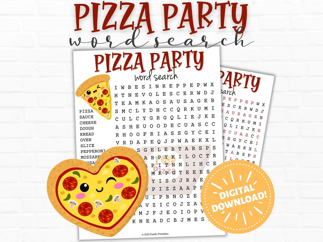 Pizza Party Word Search, Printable Word Find for Kids Teens Adults, Fun ...