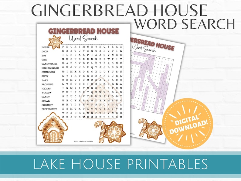 Gingerbread House Word Search Printable, Family Word Game, Holiday ...