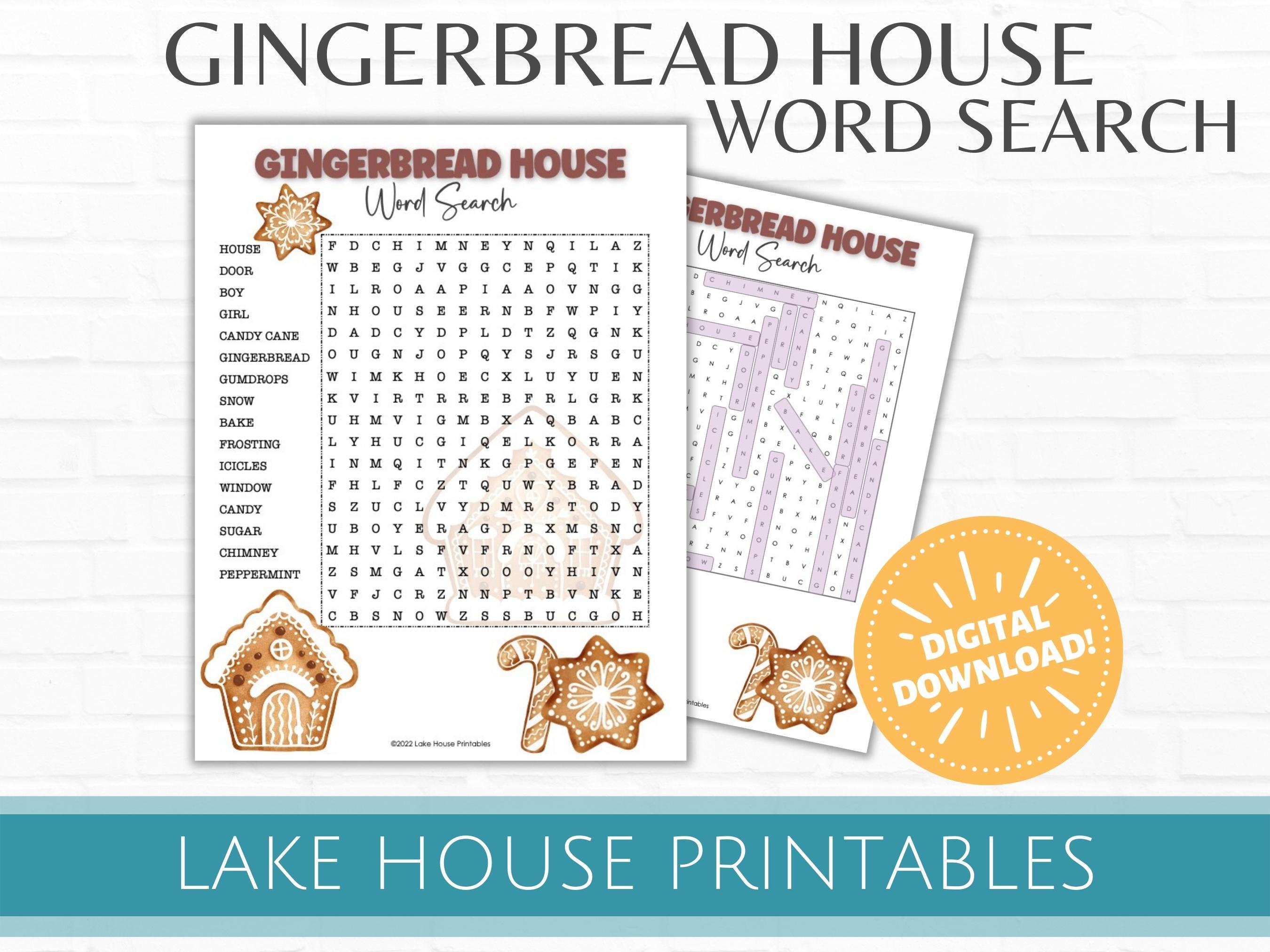 Gingerbread House Word Search Printable, Family Word Game, Holiday ...