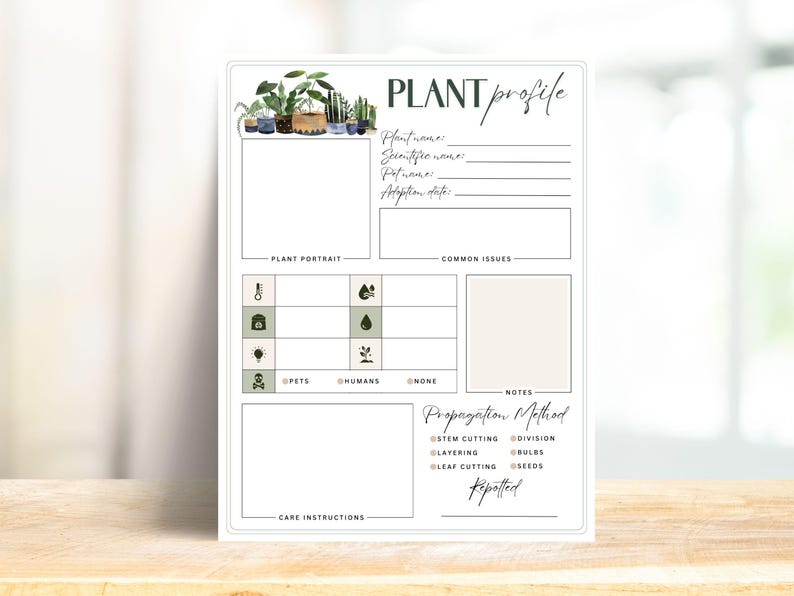 Plant Profile Printable, Houseplant Care Tracker, Plant Baby Journal ...