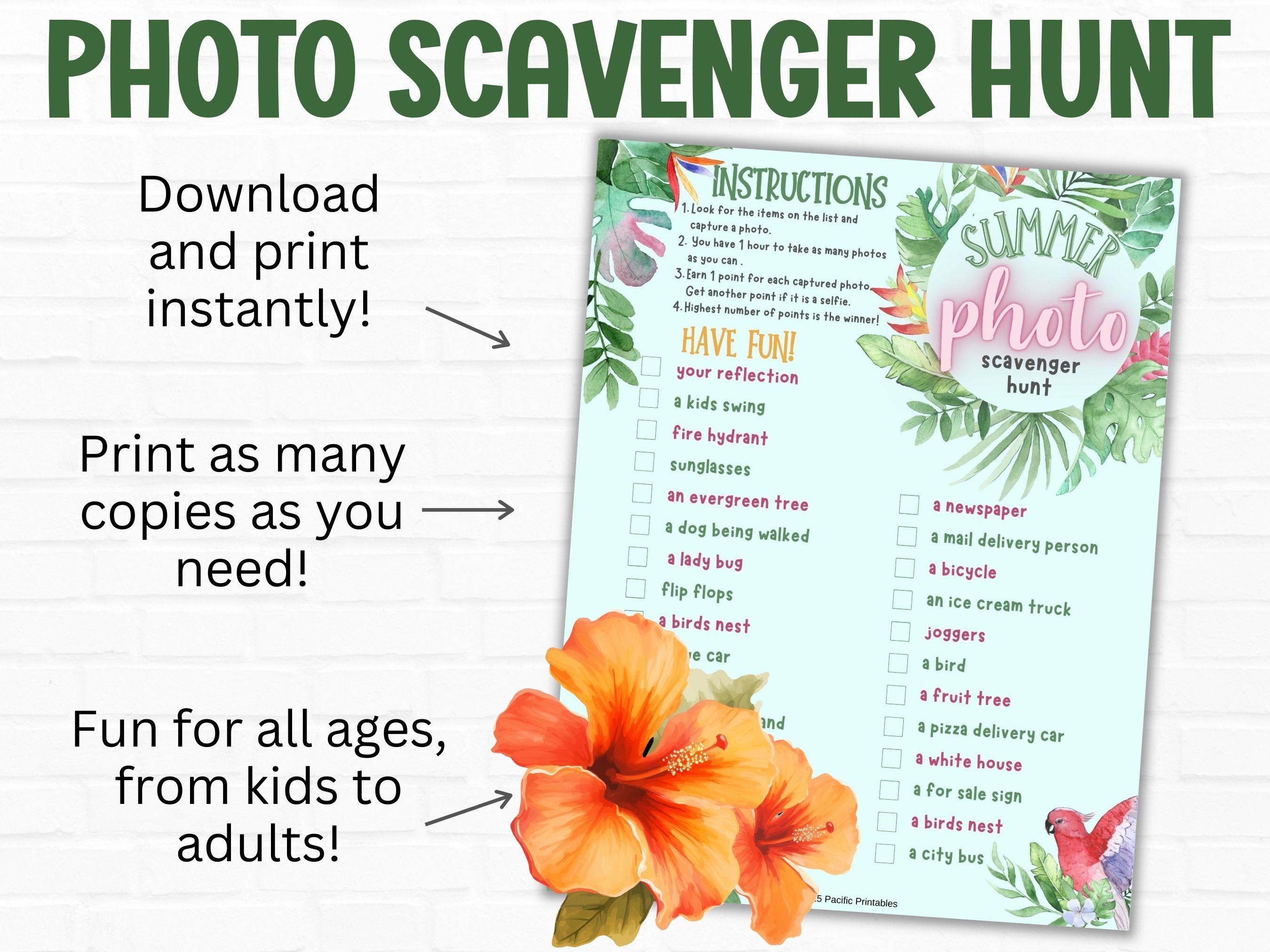 Summer Scavenger Hunt Printable, Selfie Photo Challenge, Neighborhood ...