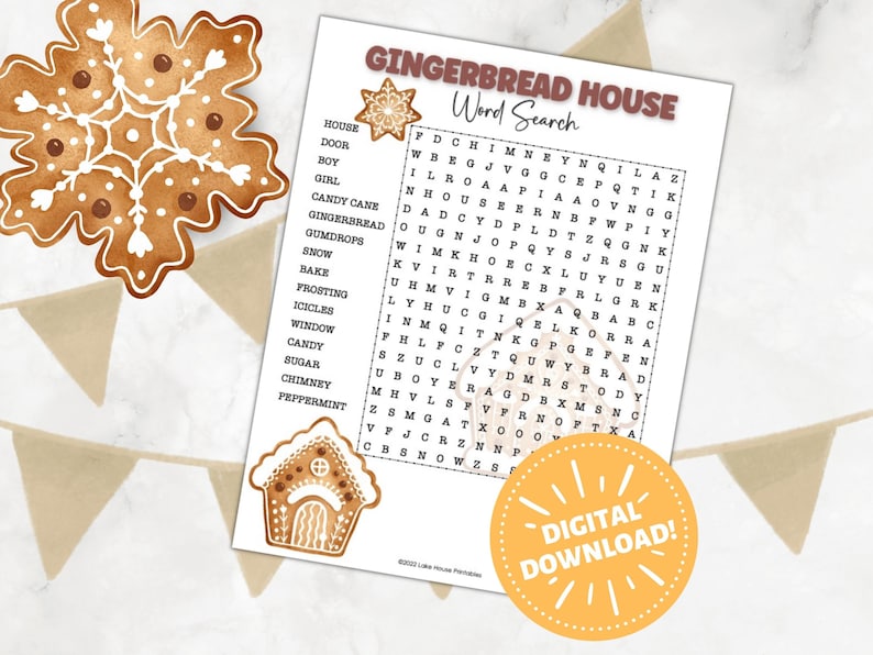 Gingerbread House Word Search Printable, Family Word Game, Holiday ...