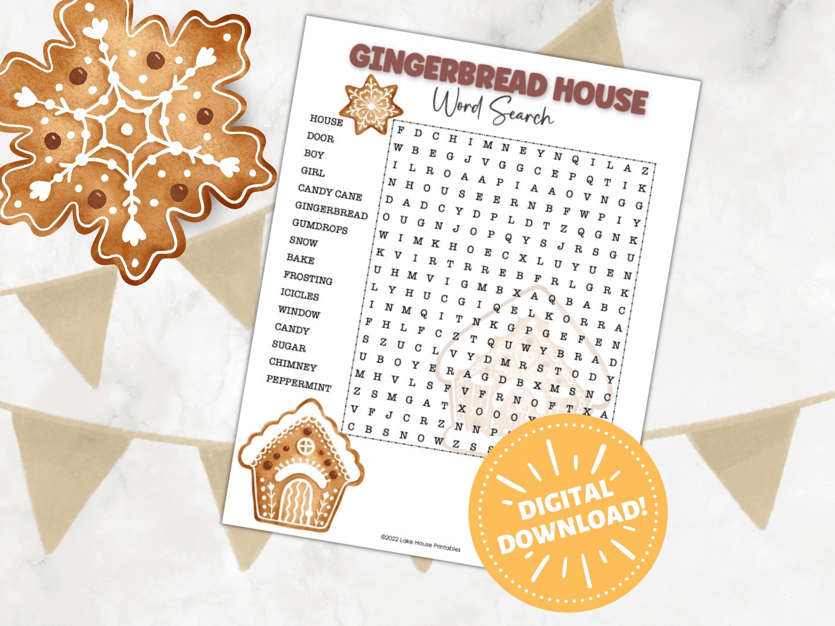 Gingerbread House Word Search Printable, Family Word Game, Holiday ...