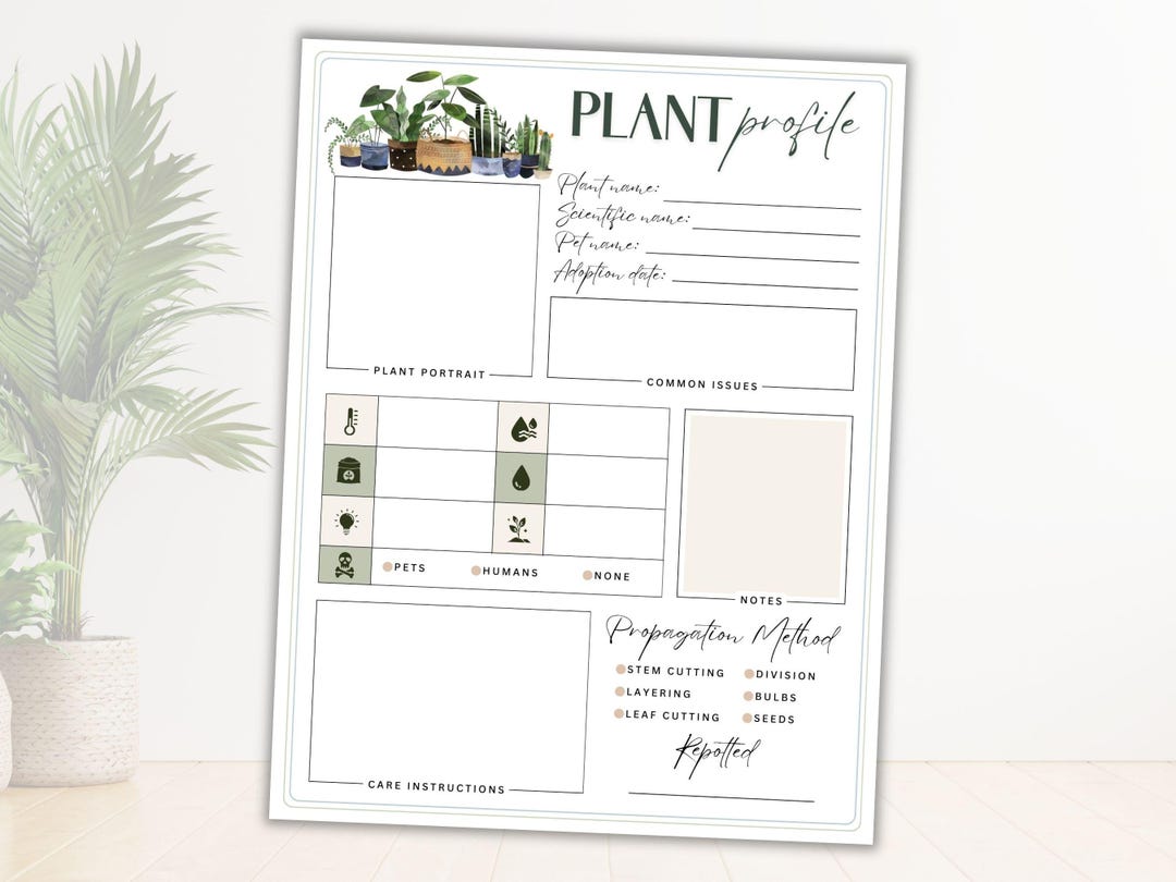 Plant Profile Printable, Houseplant Care Tracker, Plant Baby Journal ...