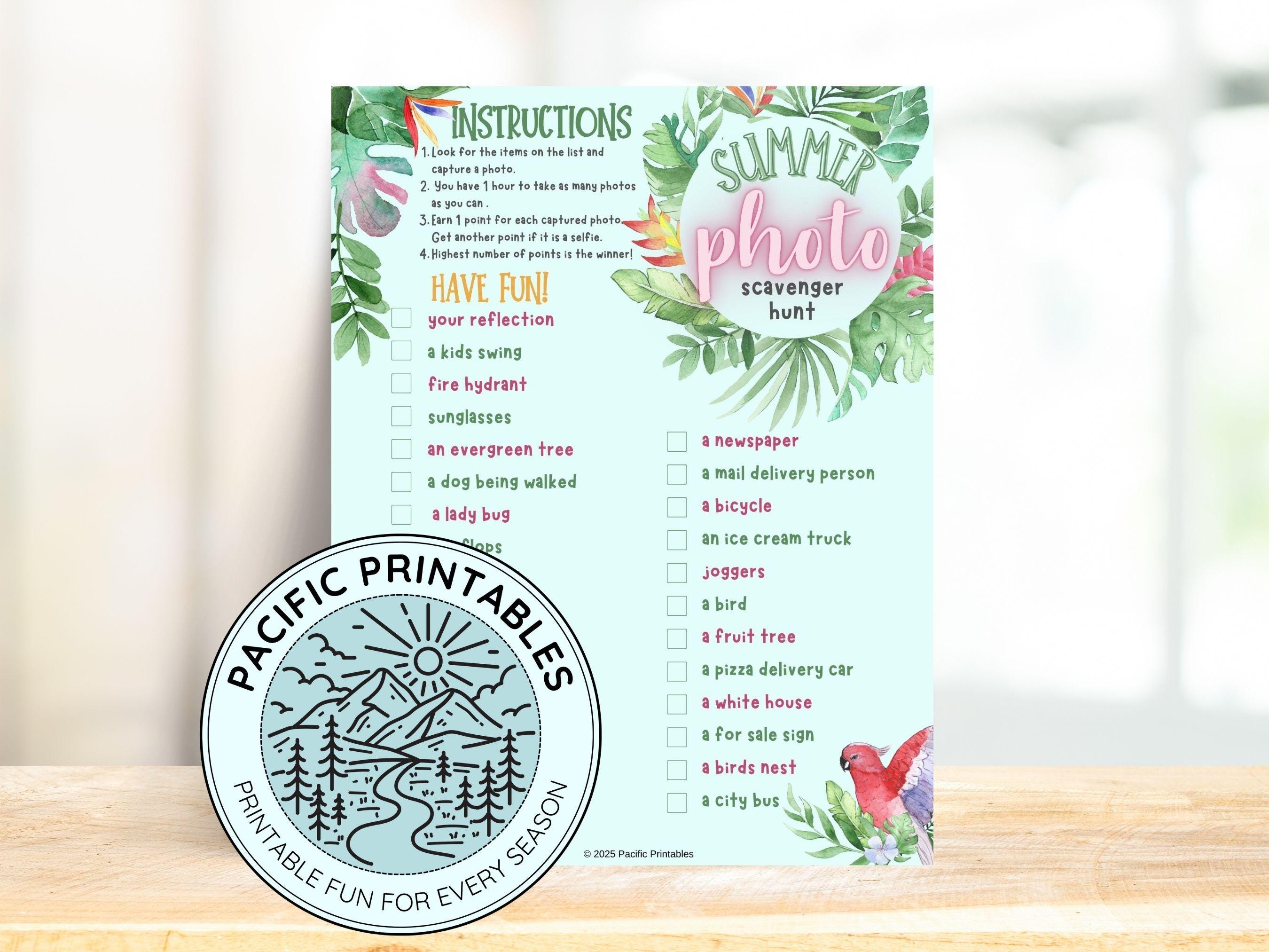 Summer Scavenger Hunt Printable, Selfie Photo Challenge, Neighborhood ...