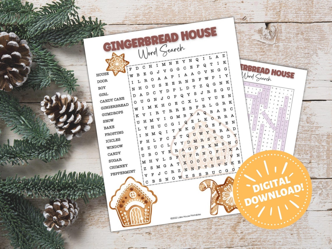 Gingerbread House Word Search Printable, Family Word Game, Holiday ...