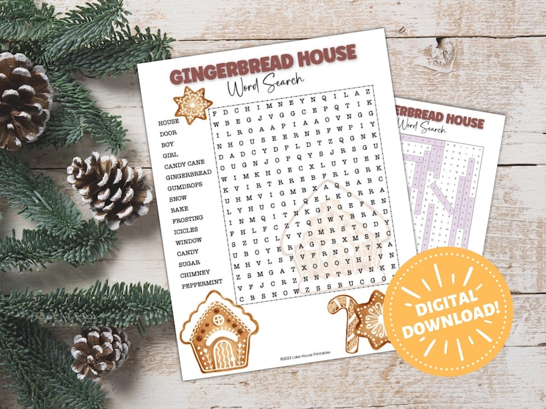 Gingerbread House Word Search Printable, Family Word Game, Holiday ...
