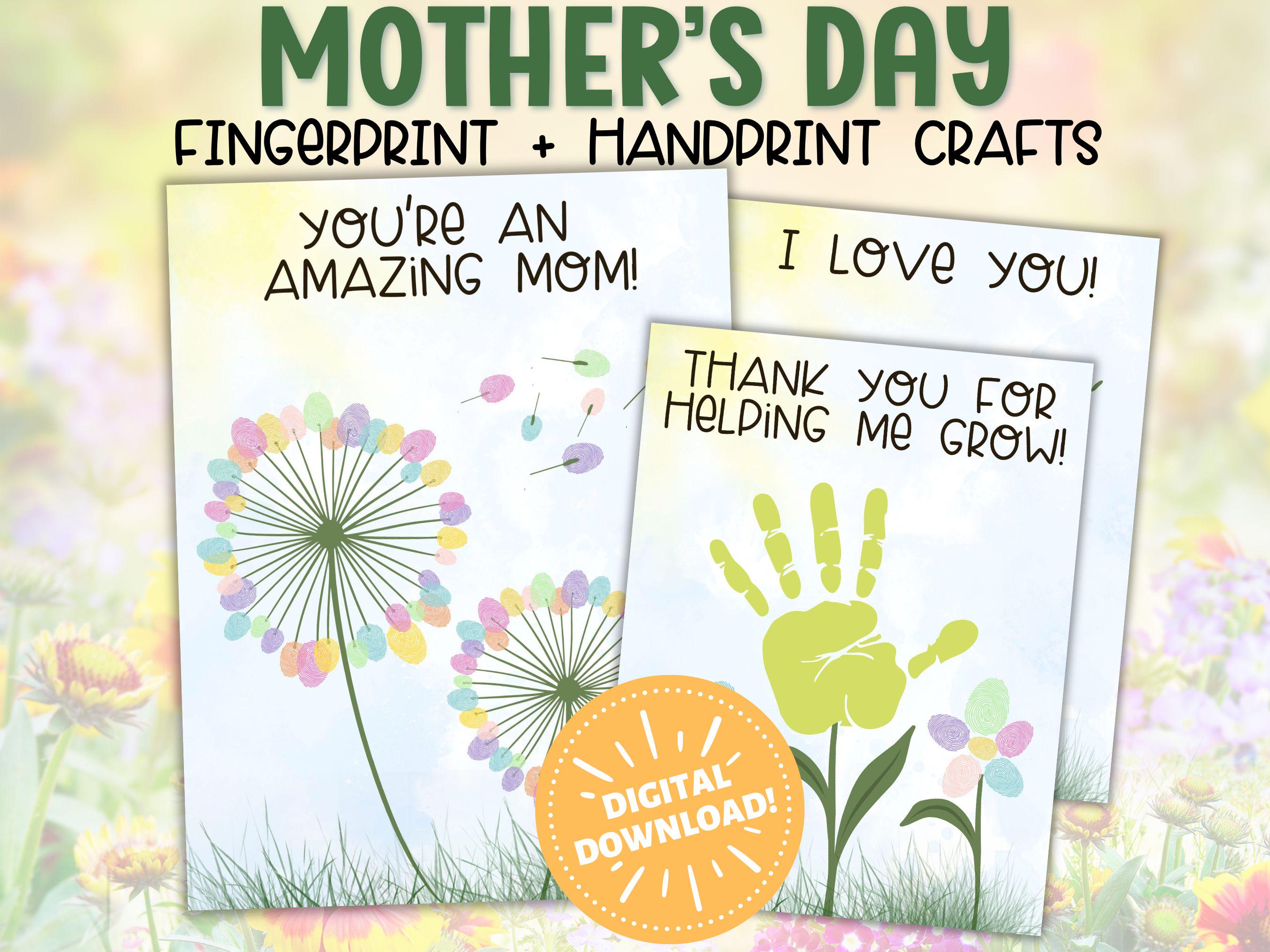 Mother's Day DIY Handprint Flower Craft: Printable Fingerprint Keepsake ...