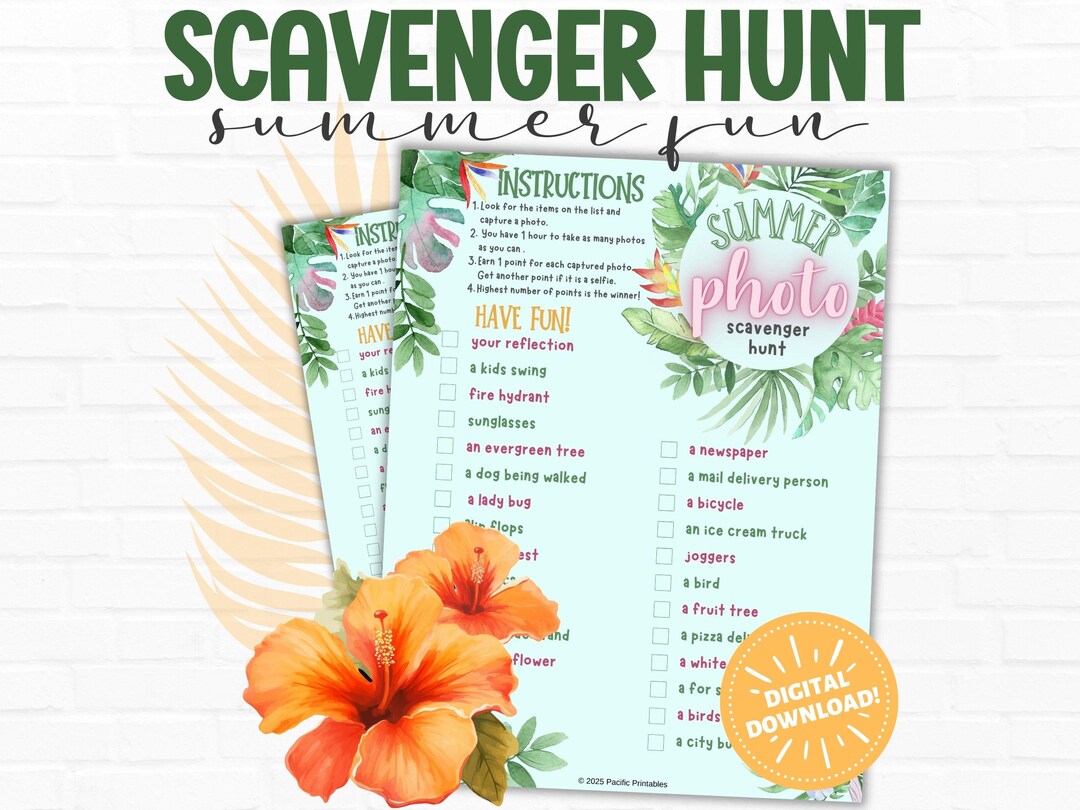 Summer Scavenger Hunt Printable, Selfie Photo Challenge, Neighborhood ...