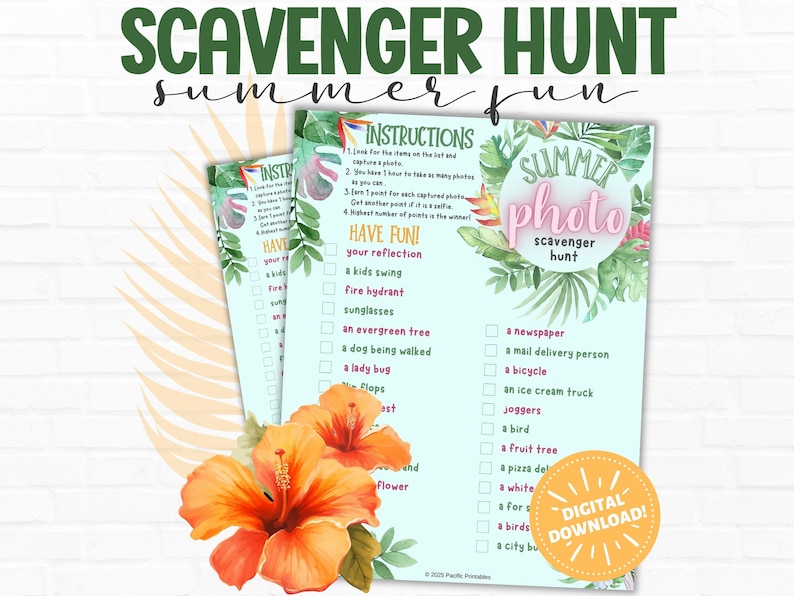 Summer Scavenger Hunt Printable, Selfie Photo Challenge, Neighborhood ...