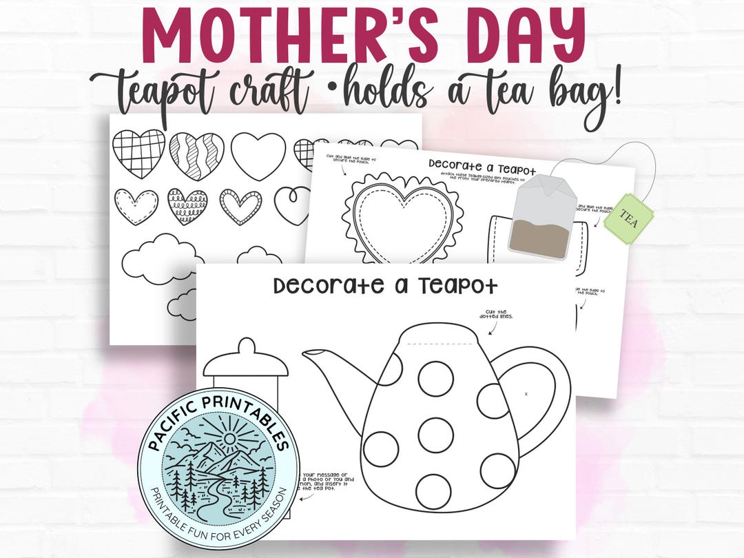 Mother’s Day Teapot Craft Printable, DIY Sliding Lid Card With Tea Bag ...