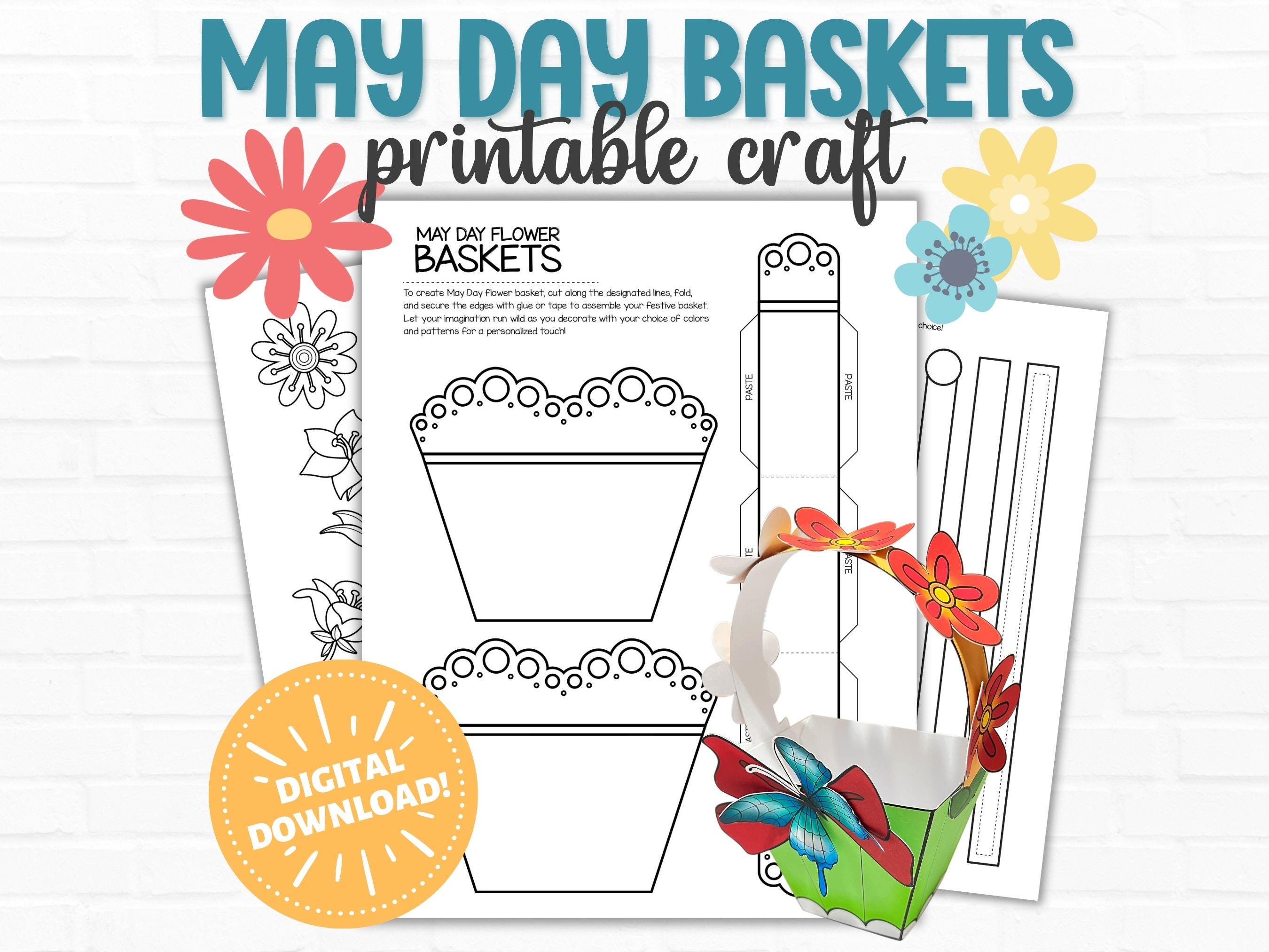 Printable May Day Flower Basket Craft: Spring Coloring Activity for ...