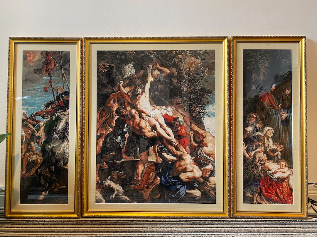 Gobelin Needlepoint or Petite Point “the Elevation of the Cross by Peter Paul Rubens Framed With ...