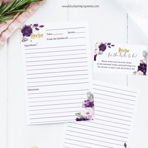 Editable Purple and Gold Vertical Recipe Card | Recipe Card Template ...