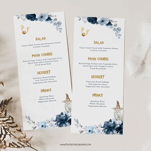 3.5x8.5 Blue Flowers Editable Menu Template, Navy Blue Florals Menu ...