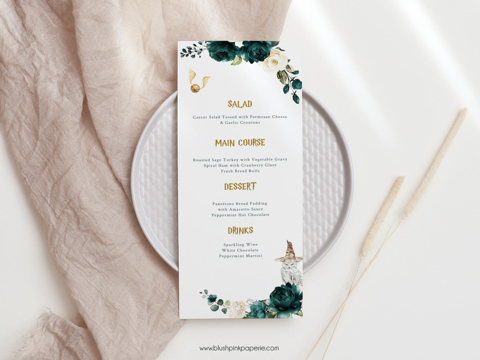 Emerald Flowers Editable Menu Template, Dark Green Florals Menu ...