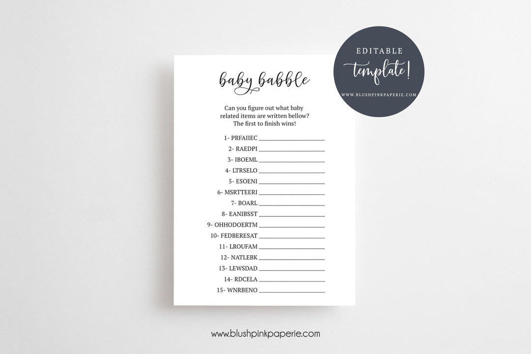 Editable Baby Word Scramble Baby Babble Baby Shower Game - Etsy