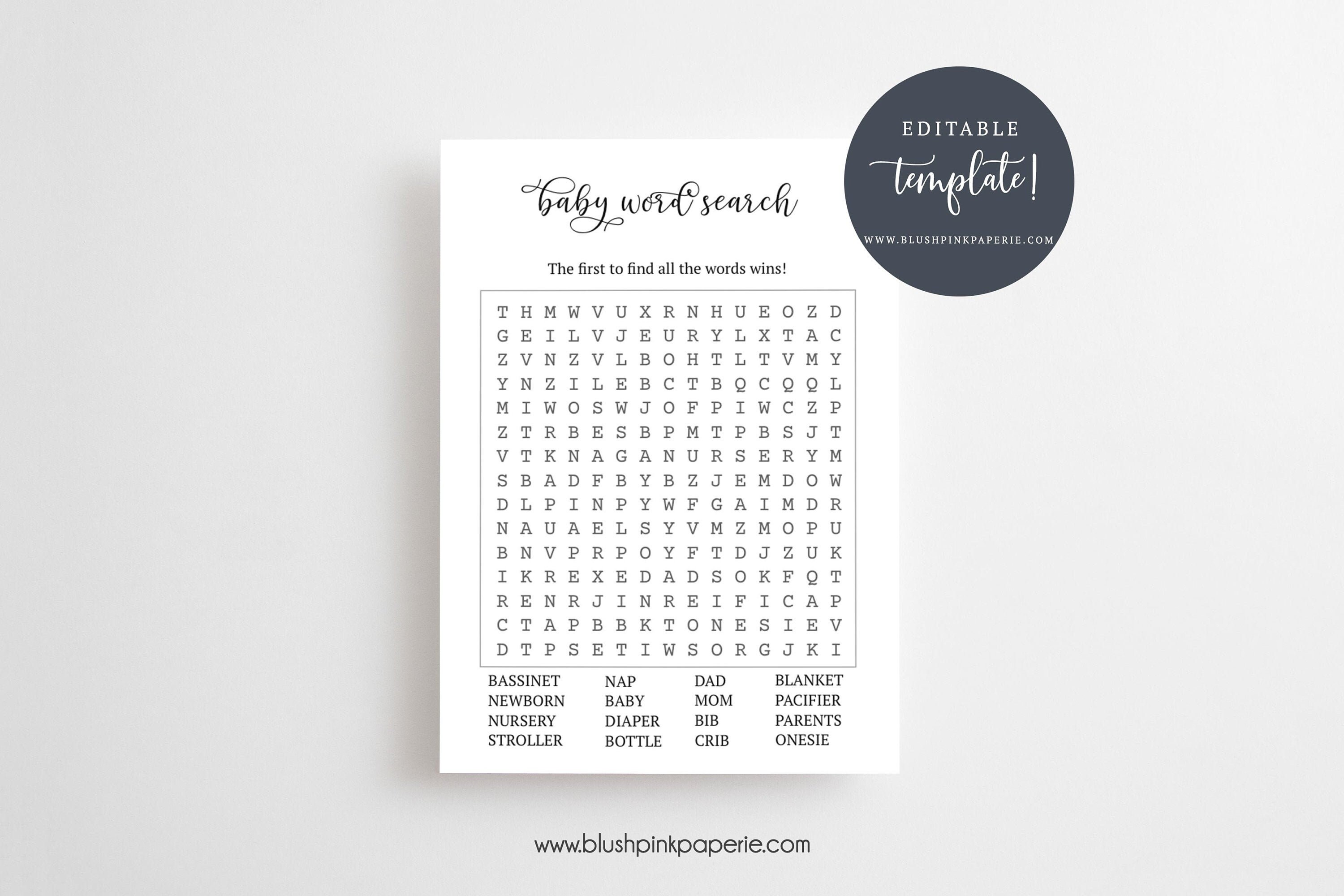 Editable Baby Word Find Baby World Search Game Editable Baby - Etsy