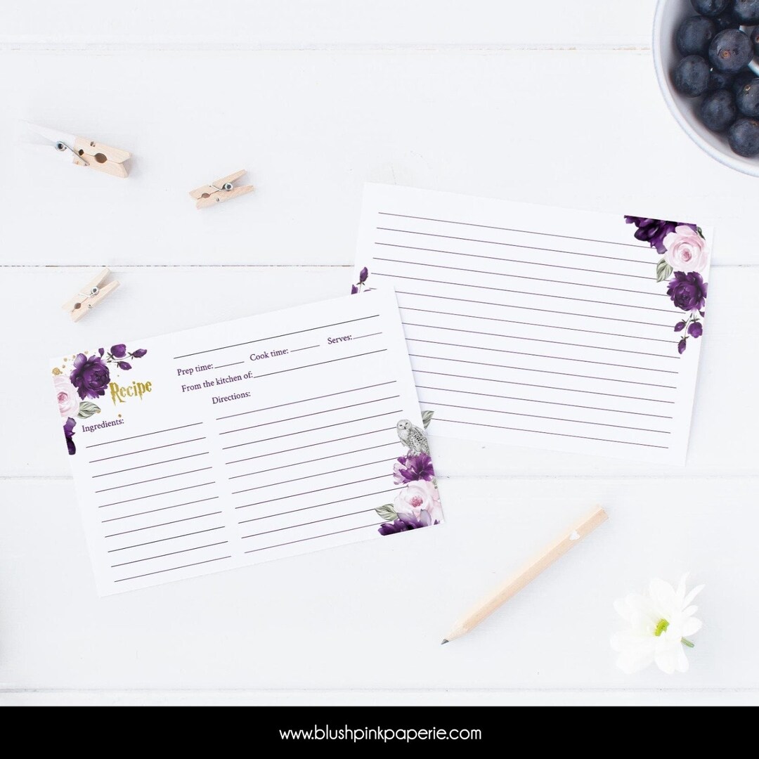 Editable Purple and Gold Recipe Card | Recipe Card Template | Recipe ...