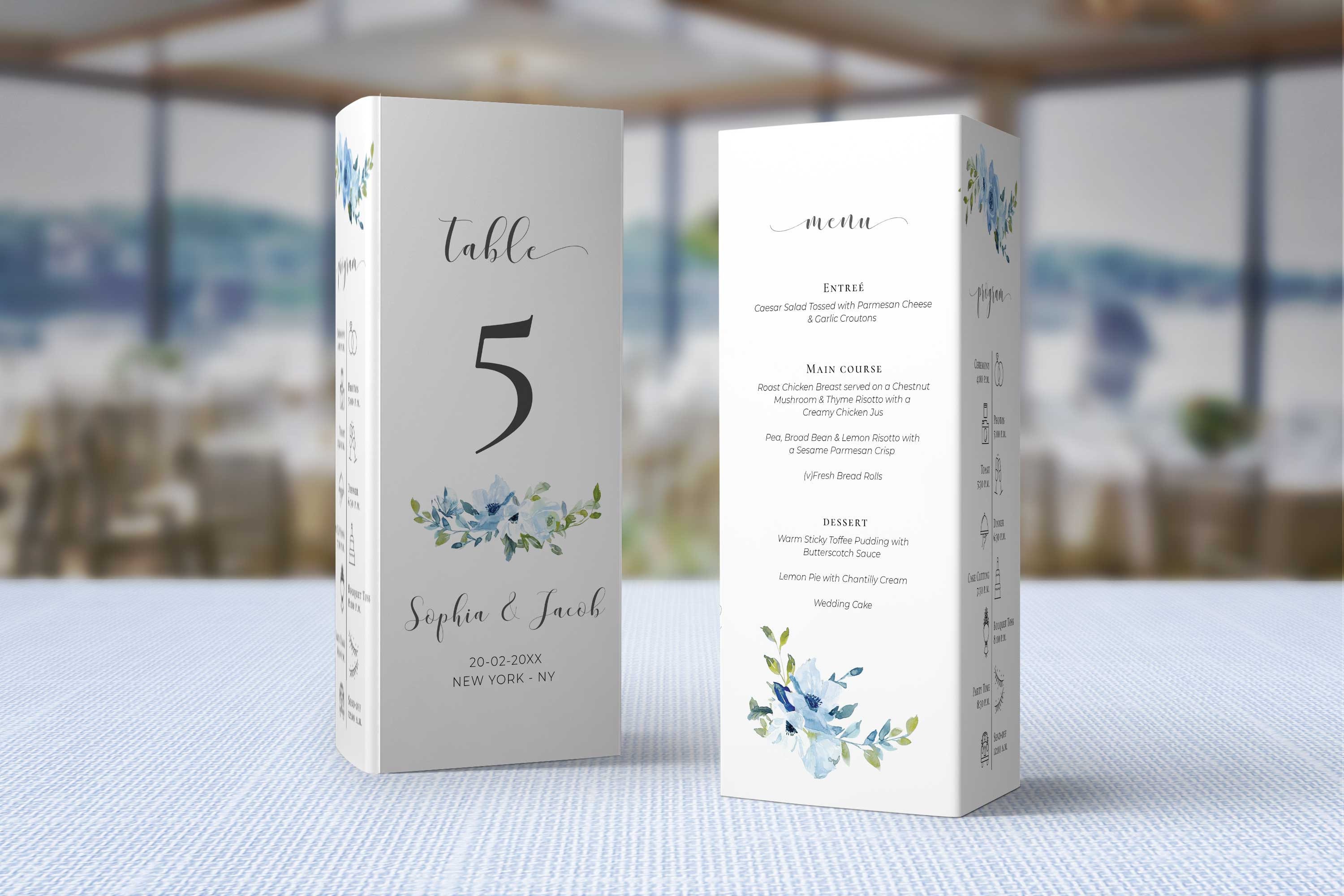 Editable Trifold Wedding Table Program Blue Flowers Program - Etsy