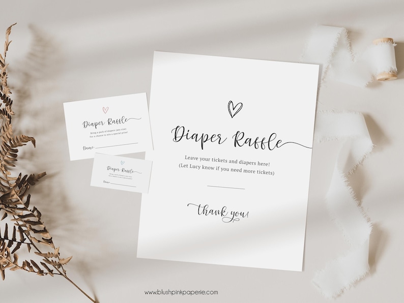 Minimalist Diaper Raffle Template Calligraphy Baby Shower - Etsy
