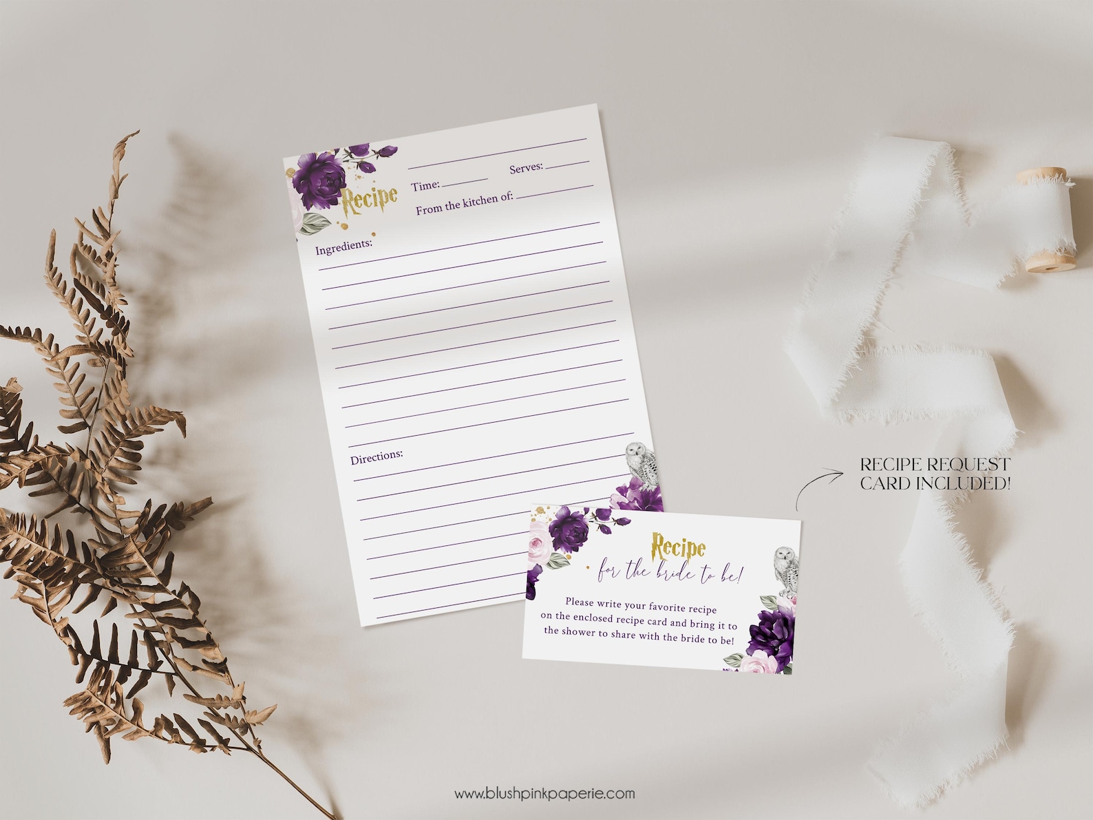 Editable Purple and Gold Vertical Recipe Card | Recipe Card Template ...