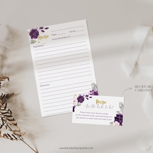 Editable Purple and Gold Vertical Recipe Card | Recipe Card Template ...