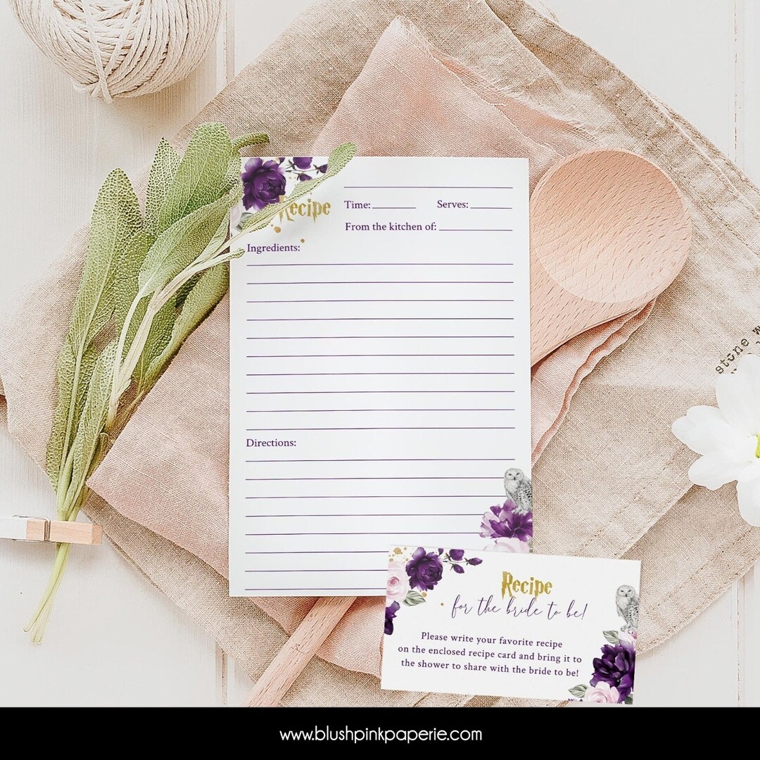 Editable Purple and Gold Vertical Recipe Card | Recipe Card Template ...