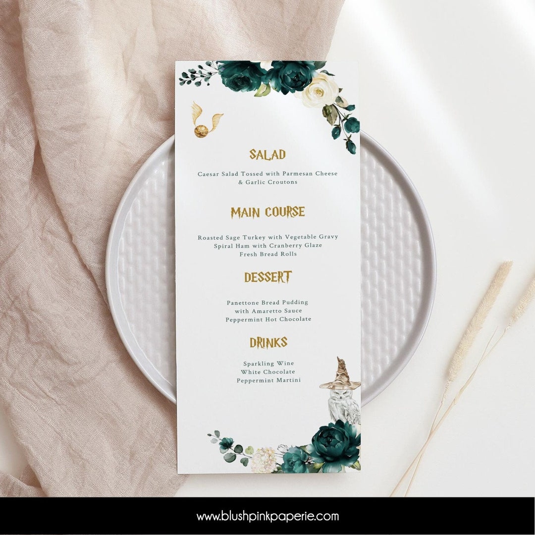 Emerald Flowers Editable Menu Template, Dark Green Florals Menu ...