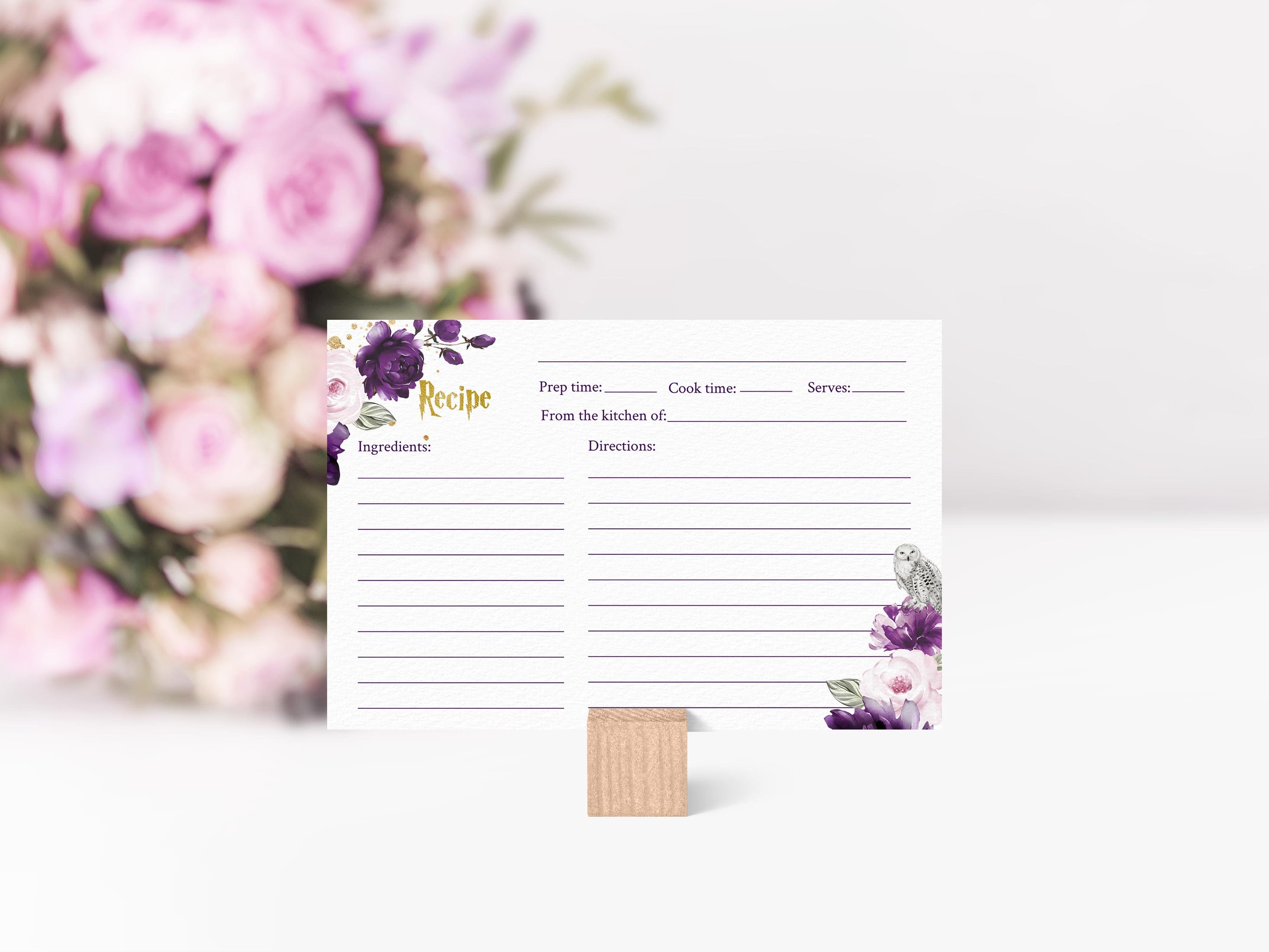 Editable Purple and Gold Recipe Card Recipe Card Template Recipe for ...