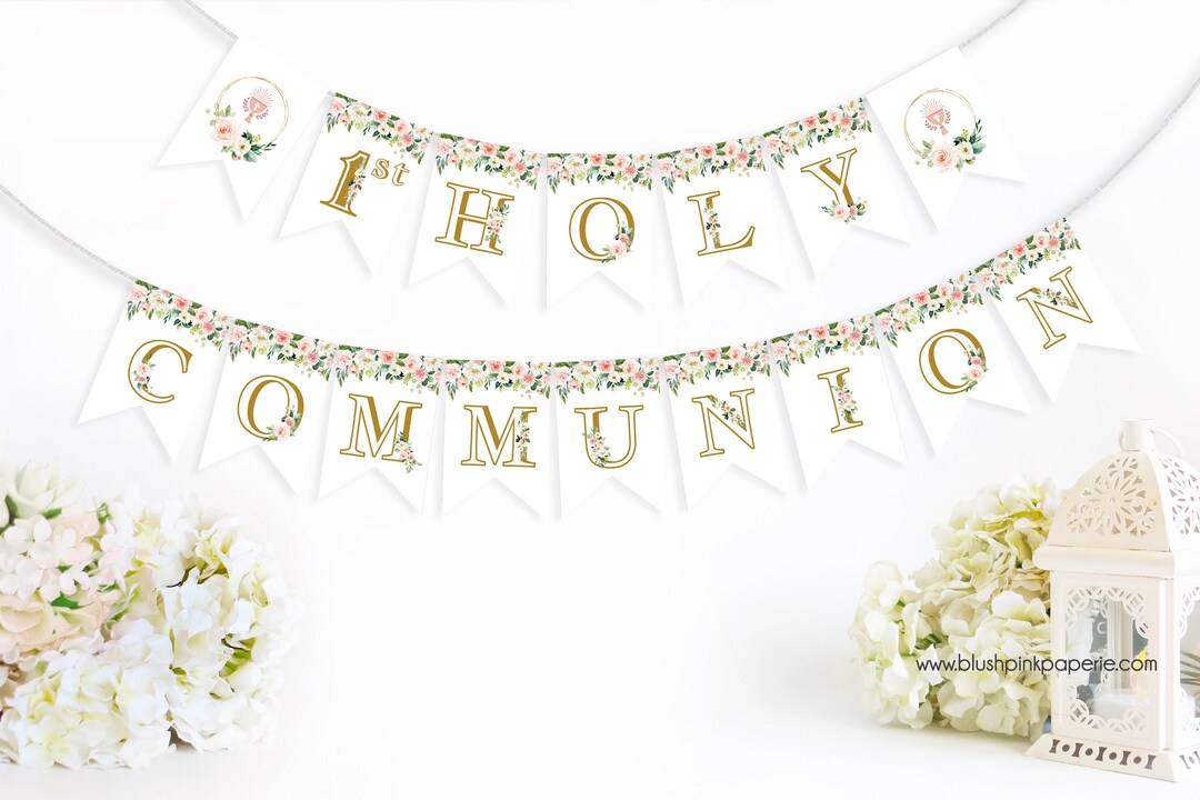 Blush and Gold First Holy Communion Banner Bunting Flags - Etsy