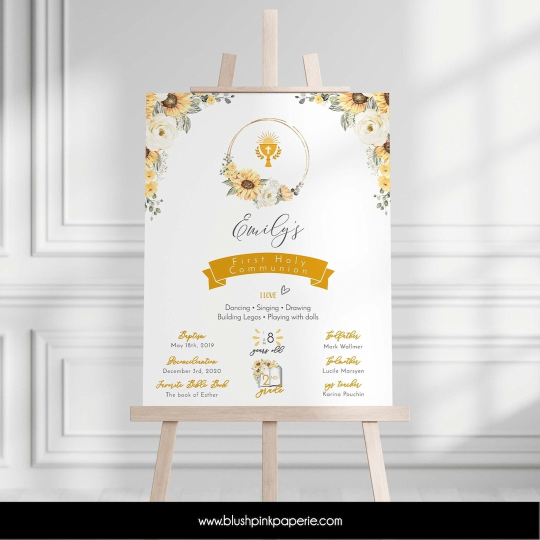Sunflowers FHC Stats Sign | First Holy Communion Signs | Communion ...