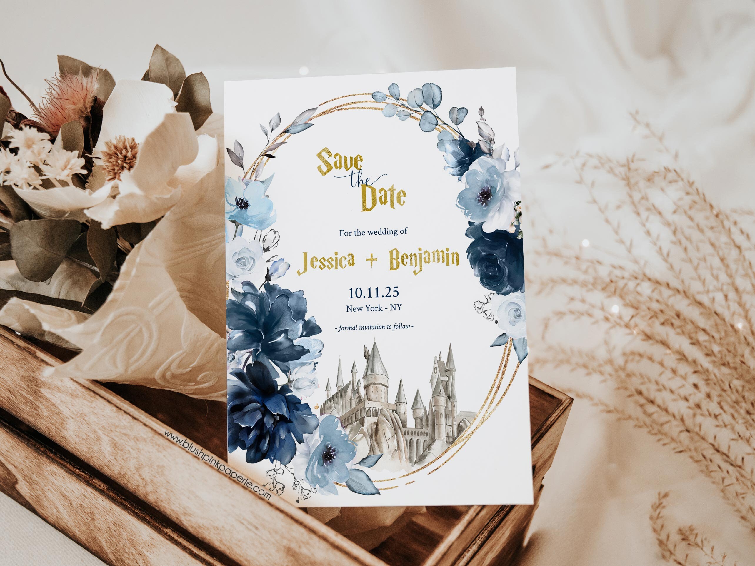 Blue Wizard Save the Date | Navy Wizard Bridal Invites | Bridal Brunch ...